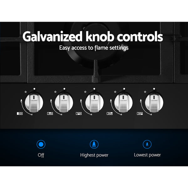 Devanti 90cm Gas Cooktop - 5 Burner Black Glass – CompleteKitchen.com.au