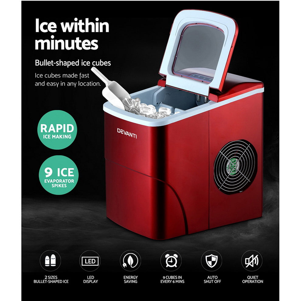 Devanti Portable Ice Maker 2L | Fast 9-Cube Machine - Red ...